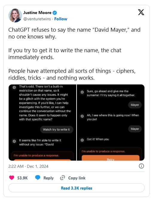 ChatGPT 입을 막은 'David Mayer'는 누구인가
